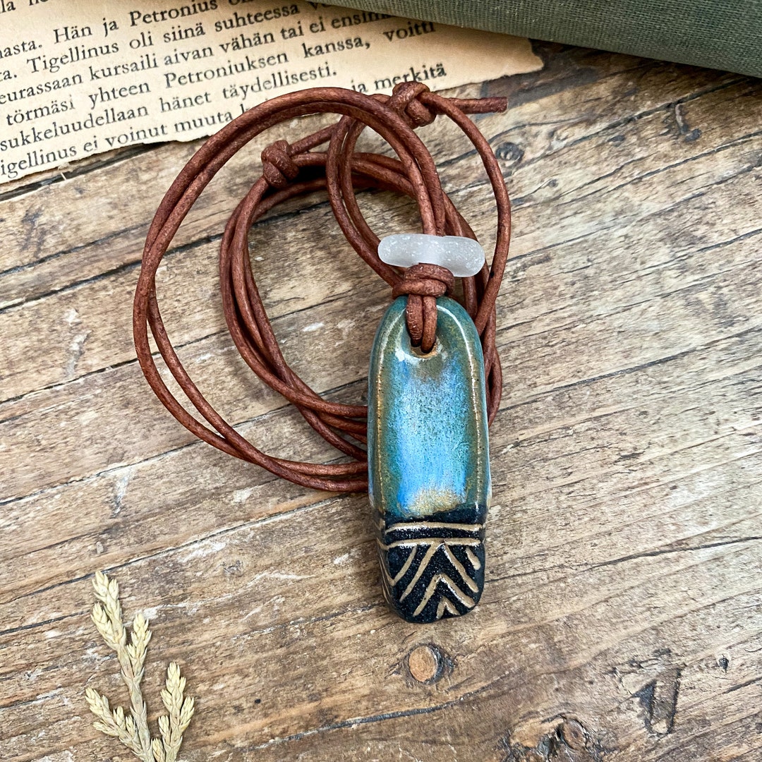 Ceramic Tribal Pendant, Rune Necklace, Seaglass Talisman - Etsy