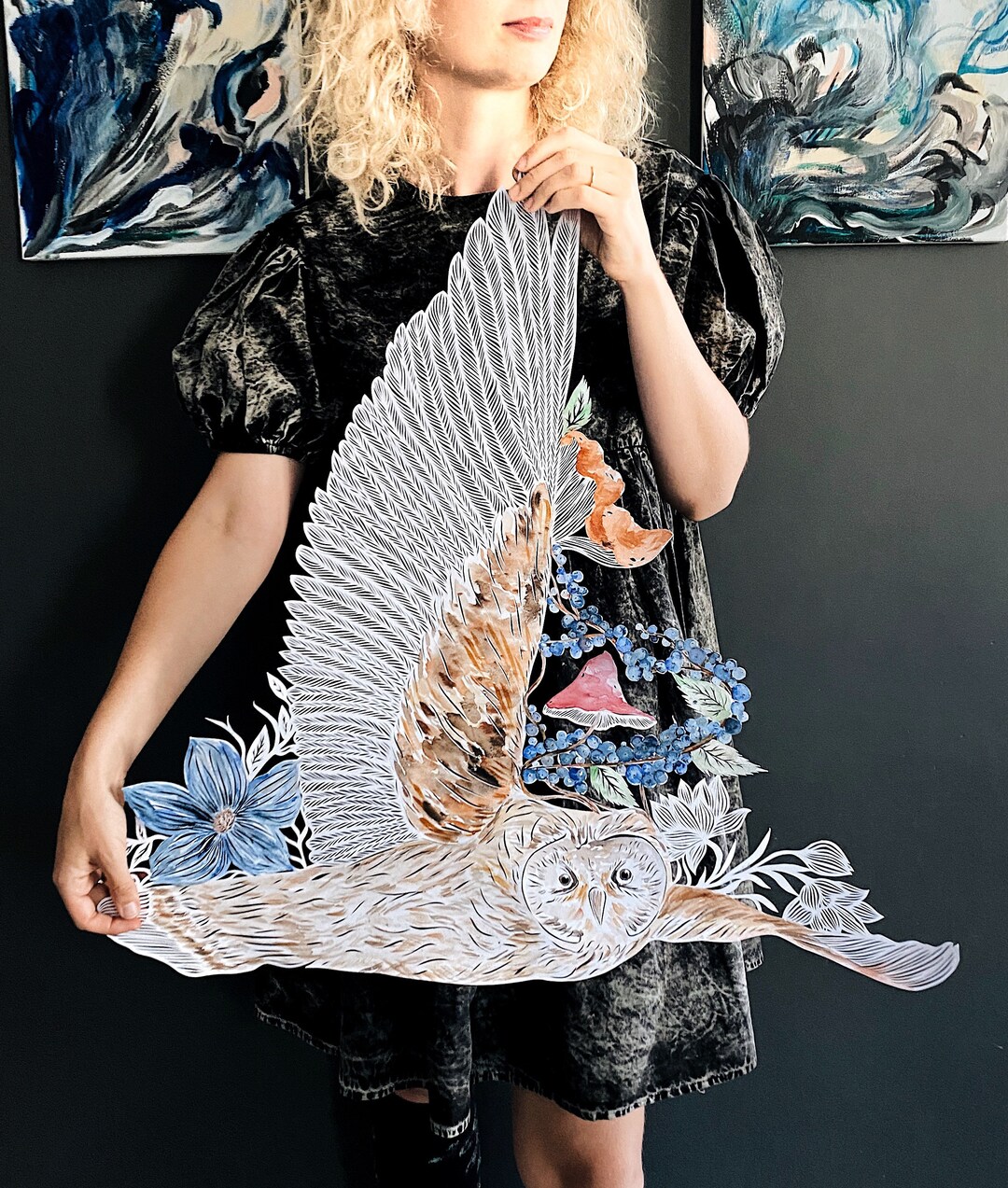 Watercolored Paper Cut Art, Hand Cut Paper Cutting, «the Owl» Original ...