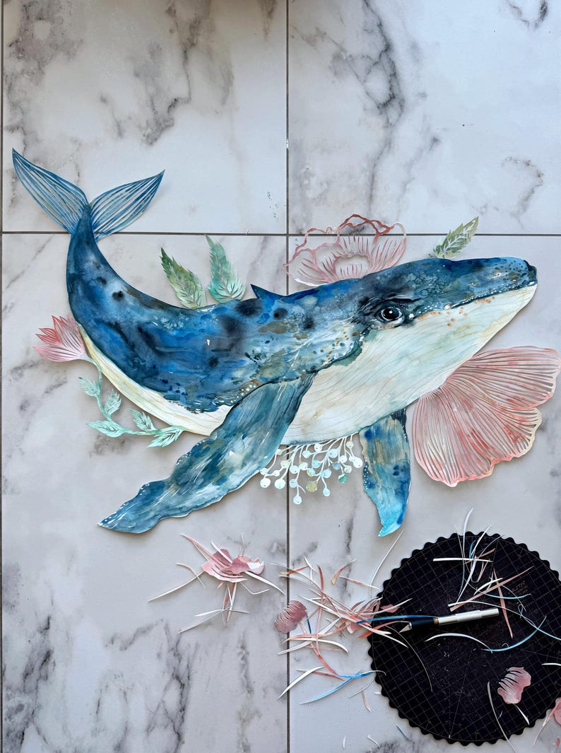 Watercoloured Paper Art, Hand Cut Out , Paper Collage With Watercolour ...