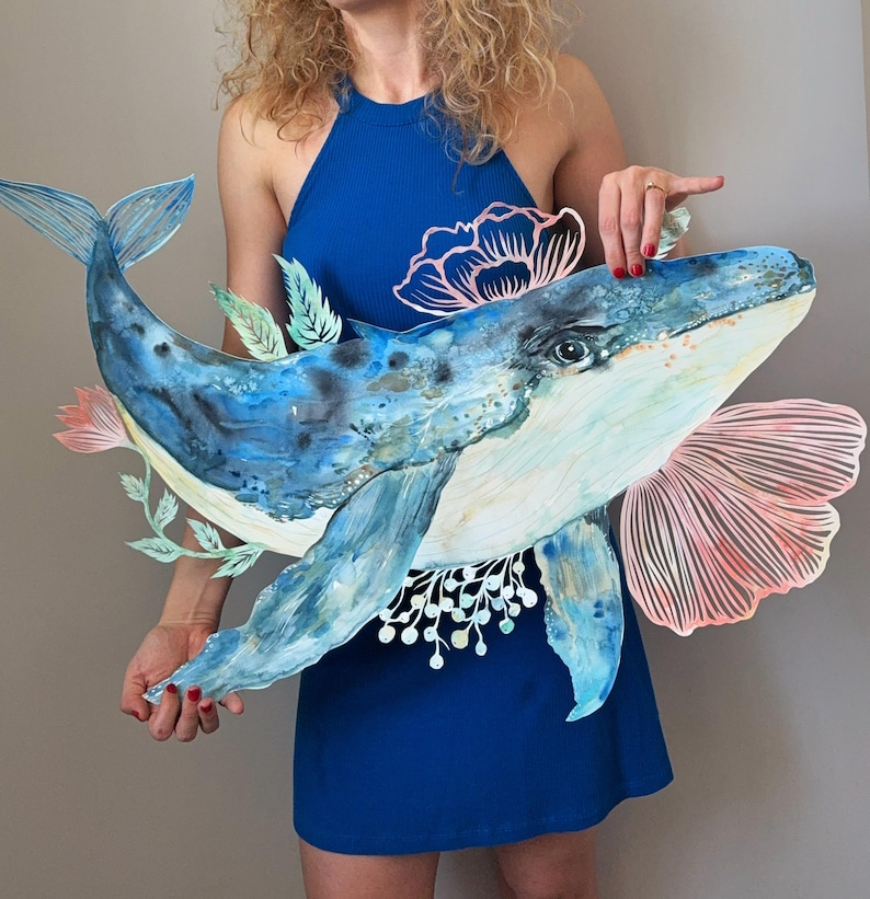 Watercoloured Paper Art, Hand Cut Out , Paper Collage With Watercolour ...