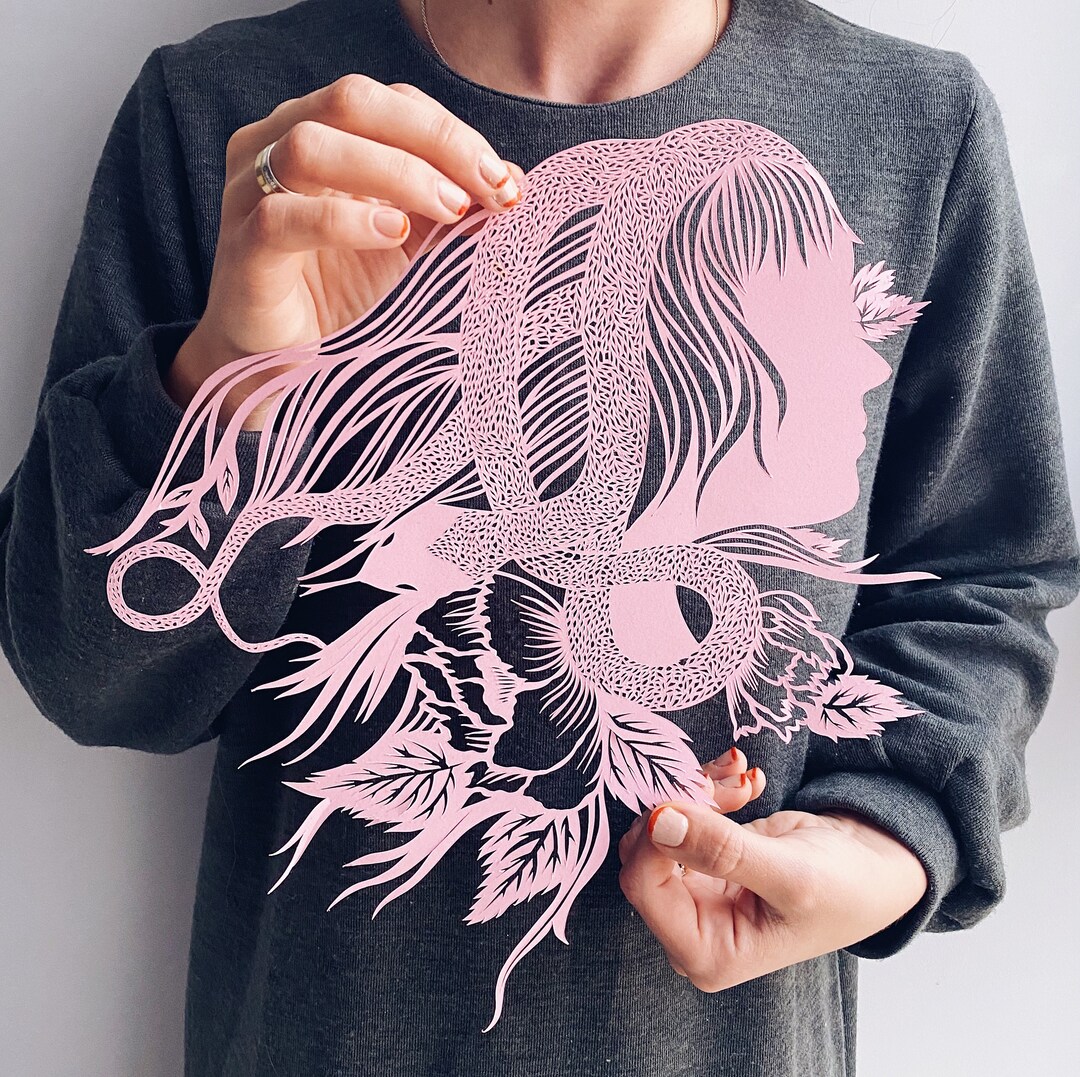 Hand Cut Paper Art Silhouette. the Snake Pink Paper Art Work , Original ...