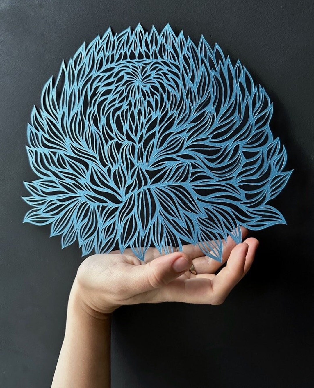 Hand Cut Paper Art Silhouette. “fluffy Flower” Blue Artwork, Floral Art ...