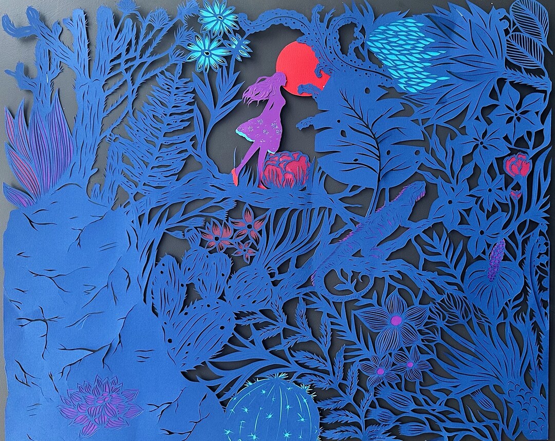 Paper Cut Art Collage “ Dreamland” Papercut Art Work, Blue Original ...