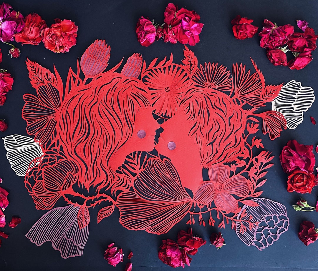 Paper Cut Artwork , Big Hand Cut Paper Collage « Kiss Me ” Original ...