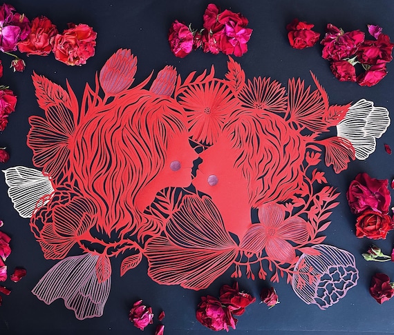 Paper Cut Artwork Big Hand Cut Paper Collage Kiss Me | Etsy