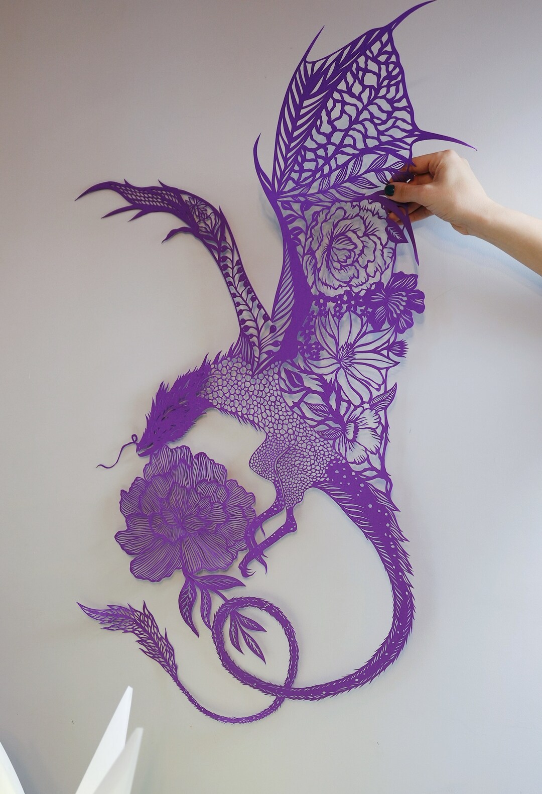 Paper Cut Wyvern Papercut Art Work Original Paper Cutting Of A Purple paper-cut-wyvern-papercut-art-work-original-paper-cutting-of-a-purple