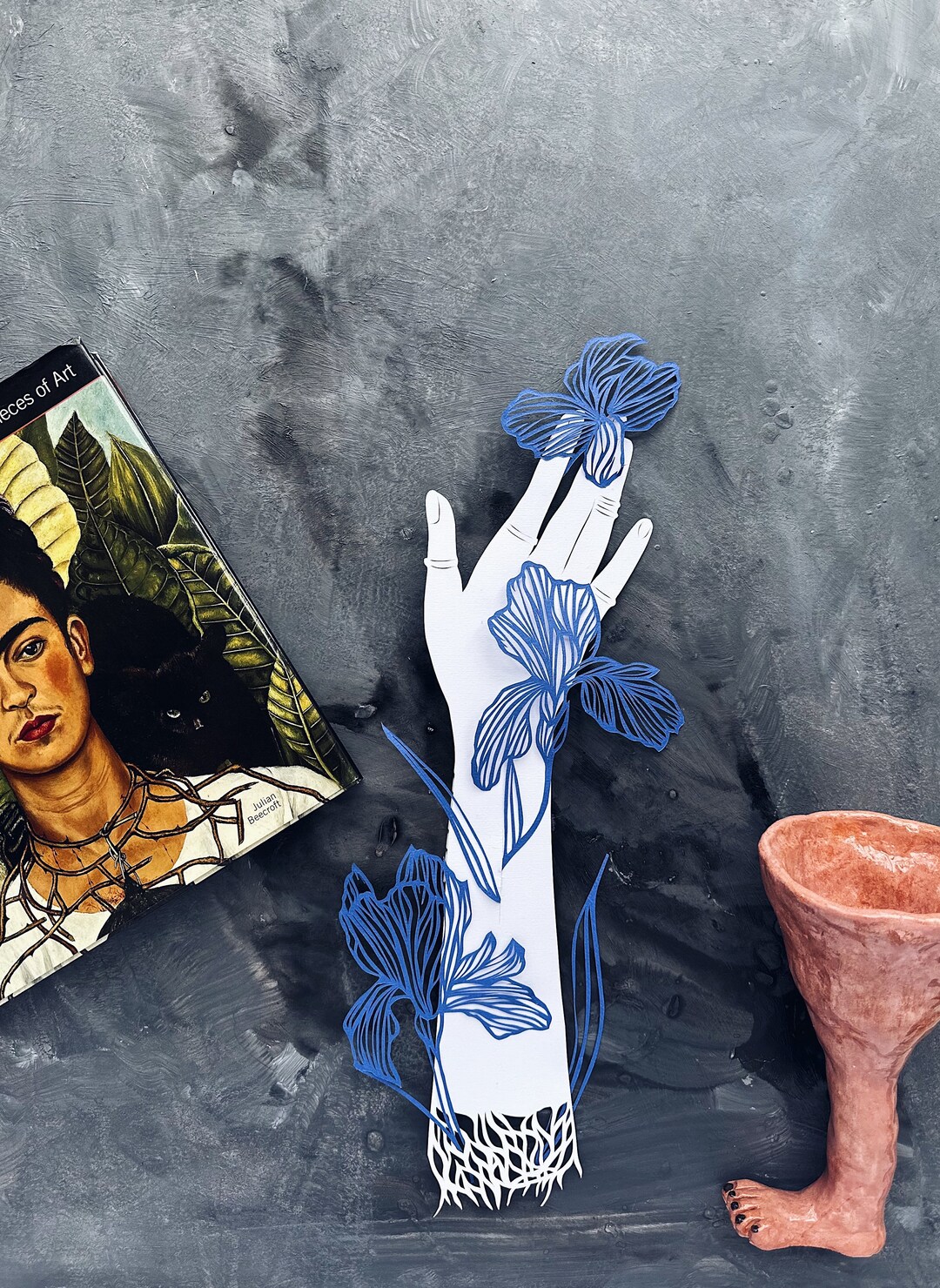 Art Collage, Paper Cutting hand and Irises Paper Art Work , Original ...