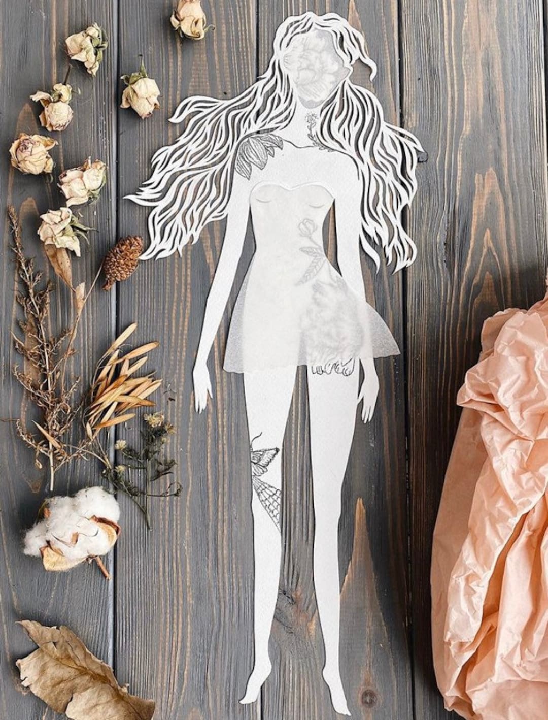 Paper Cut Doll Tattos .. White Girl Paper Cut , Floral Tatoos, Original ...
