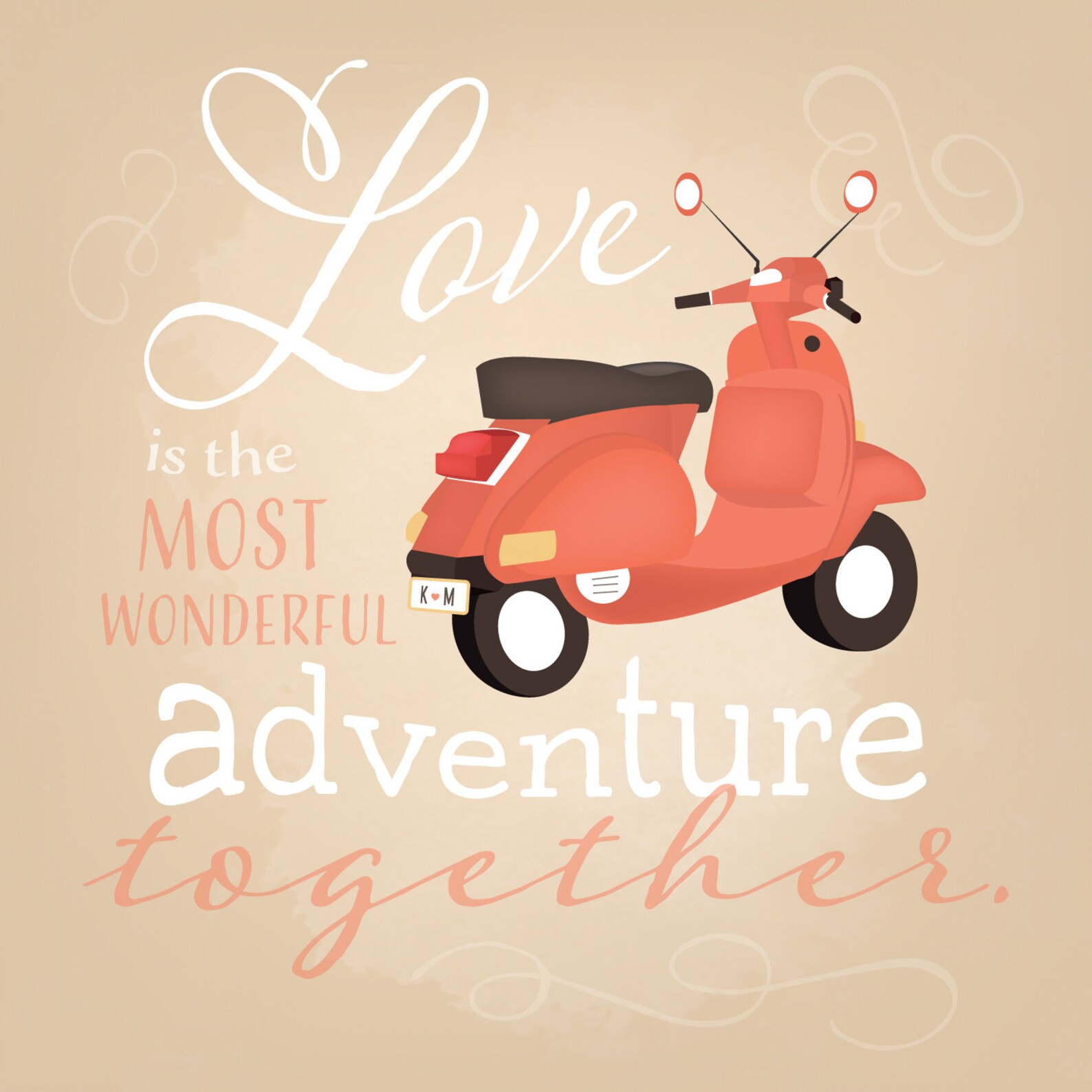 Love is an Adventure Typography Vespa Art Print - Customize With ...