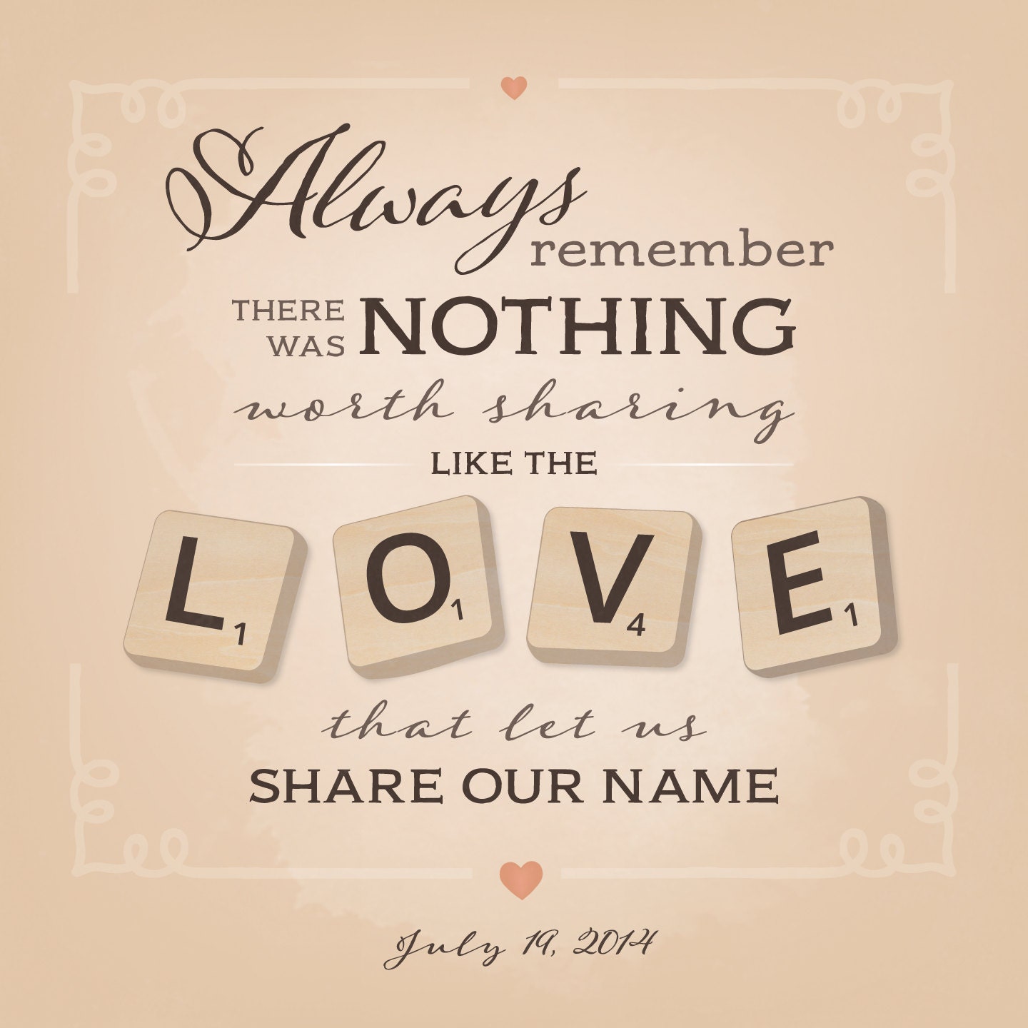 The Love to Share Our Name Typography Scrabble Art Print - Customize ...