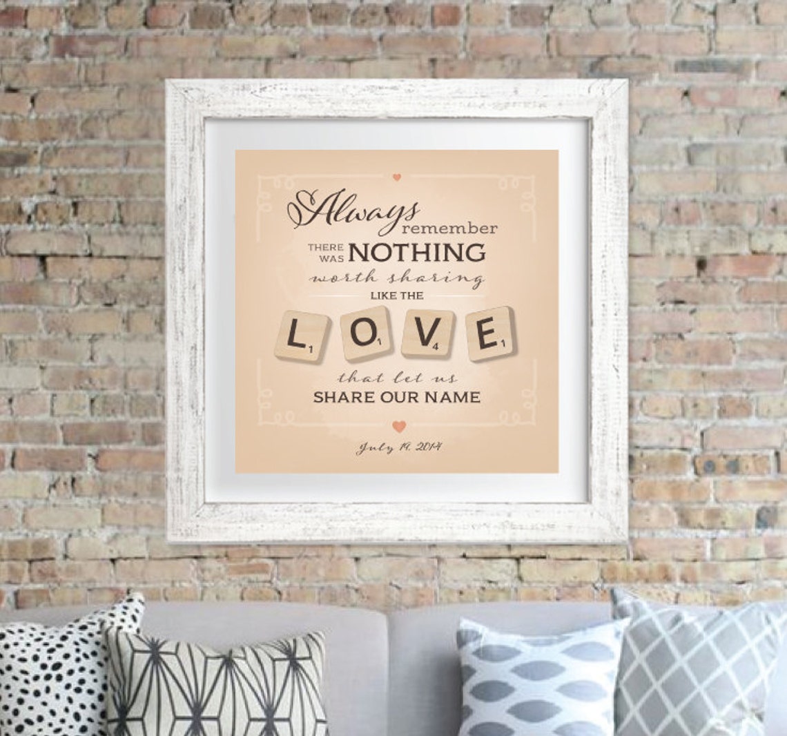 The Love to Share Our Name Typography Scrabble Art Print - Customize ...