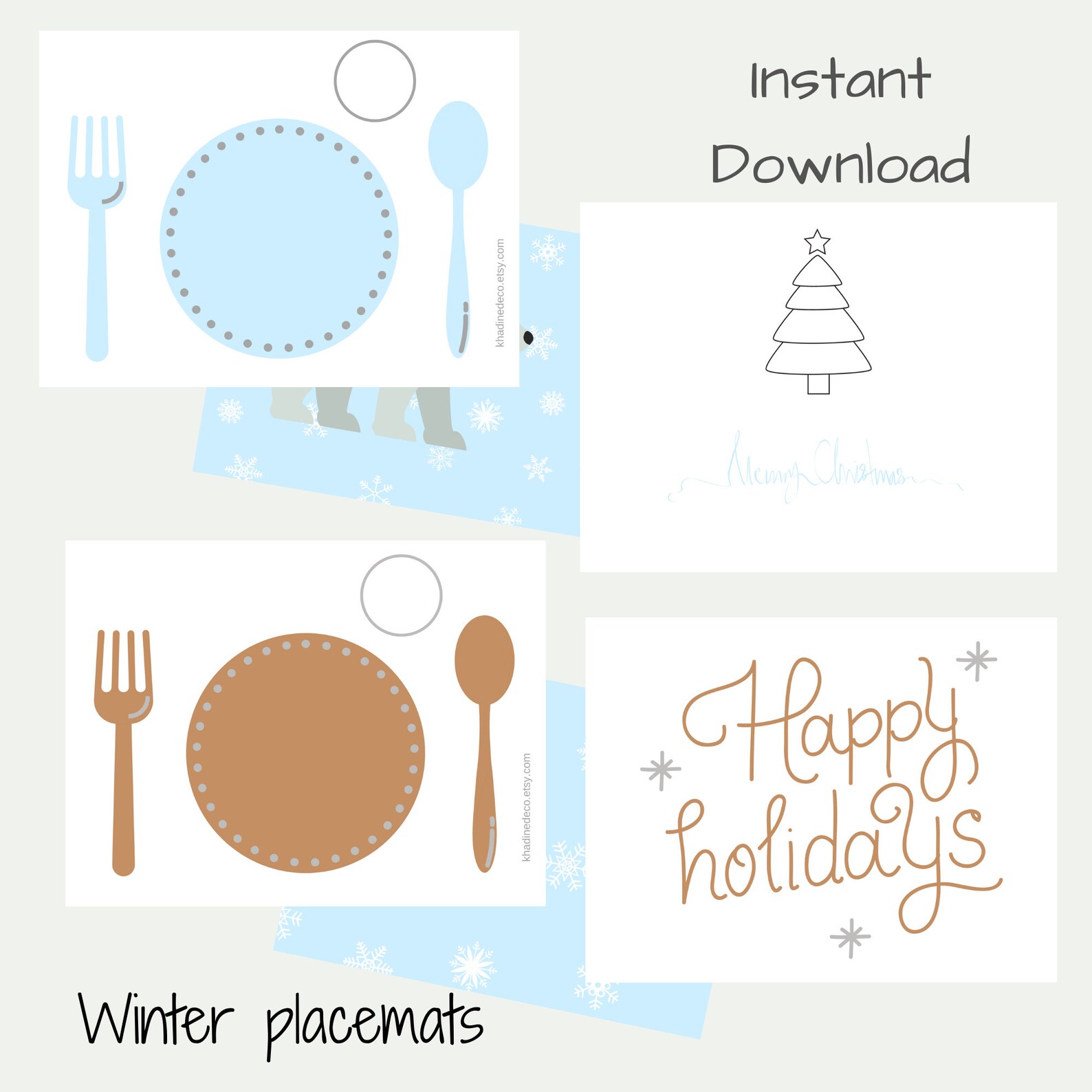 Winter / Christmas Themed Printable Placemat Bundle for Kids | Etsy