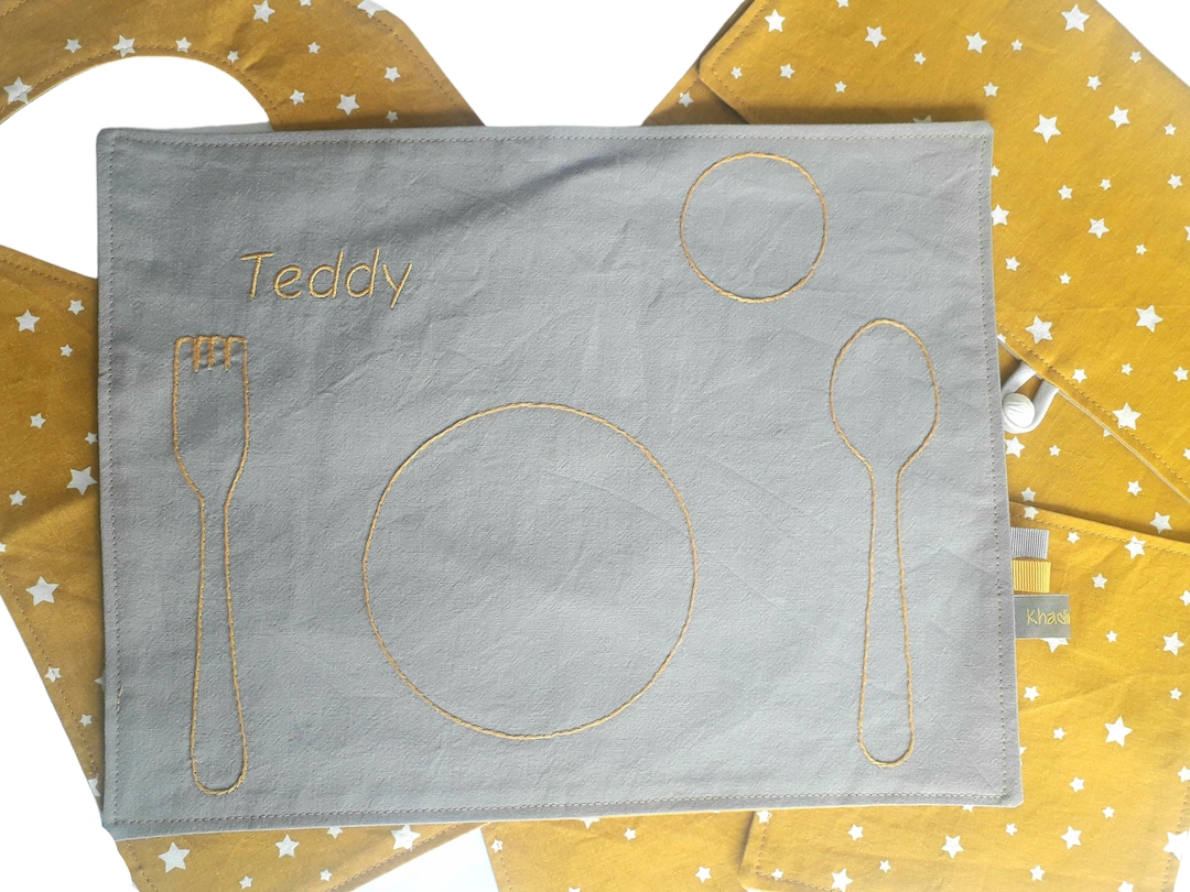 Coffret Montessori Set De Table Et Bavoir Moutarde, Serviettes Enfants ...