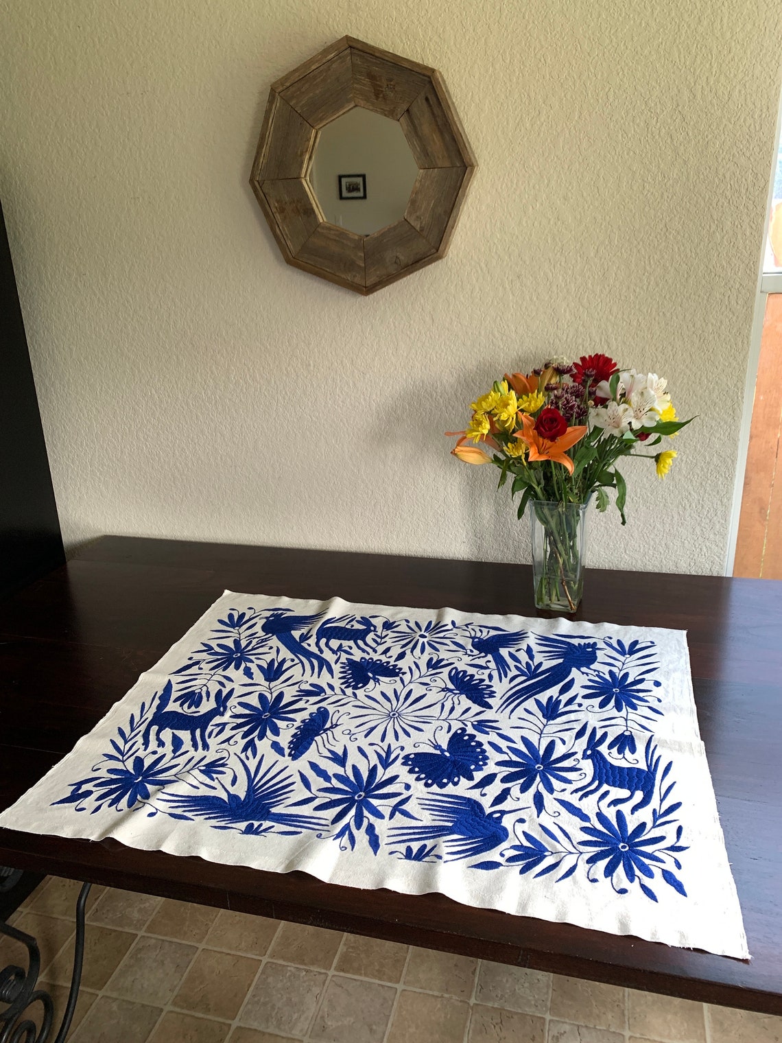Hand Embroidered Otomi Tapestry / Table Runner azul Fino - Etsy