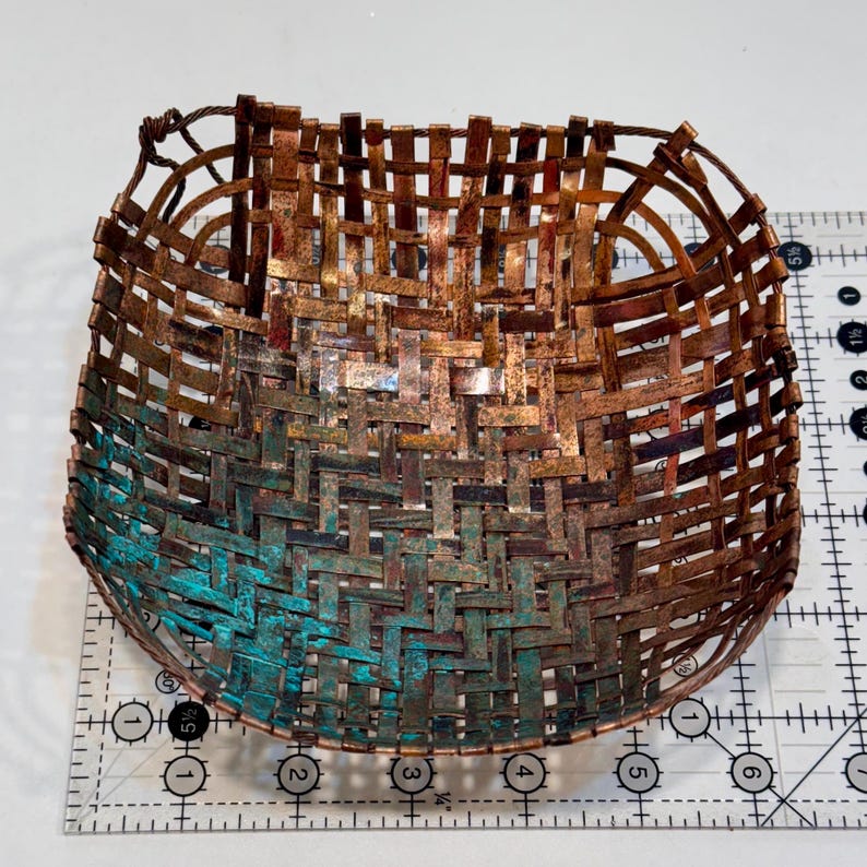 Copper Basket With Cord and Splash Patina - Etsy