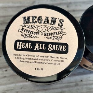 Heal All Salve, Scrapes, Tattoos. Arnica, Comfrey, Yarrow, Plantain ...