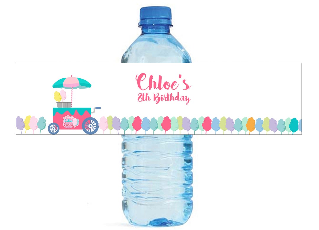 Cotton Candy Theme Water Bottle Labels Great for Birthday Celebrations ...