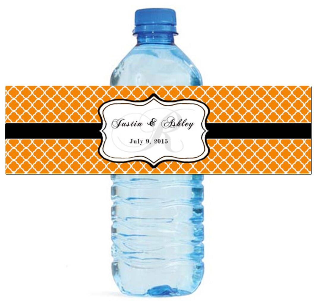 Tangerine Orange Monogram Water Bottle Labels Great for Engagement ...