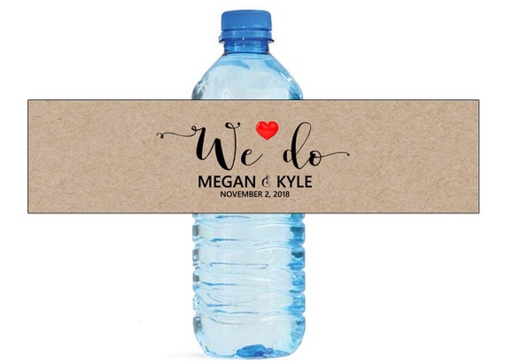 We Do Heart Label on Kraft Background Wedding Water Bottle - Etsy