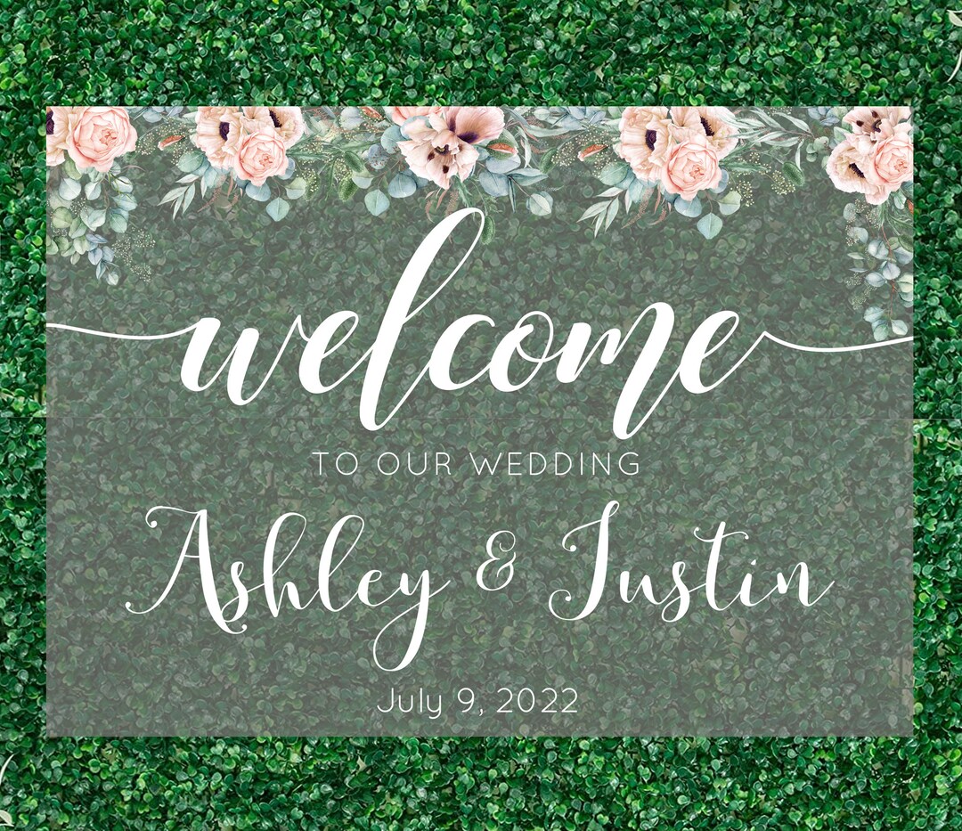 Greenery & Light Pink Flower Sign Great for Wedding Receptions, Venue ...