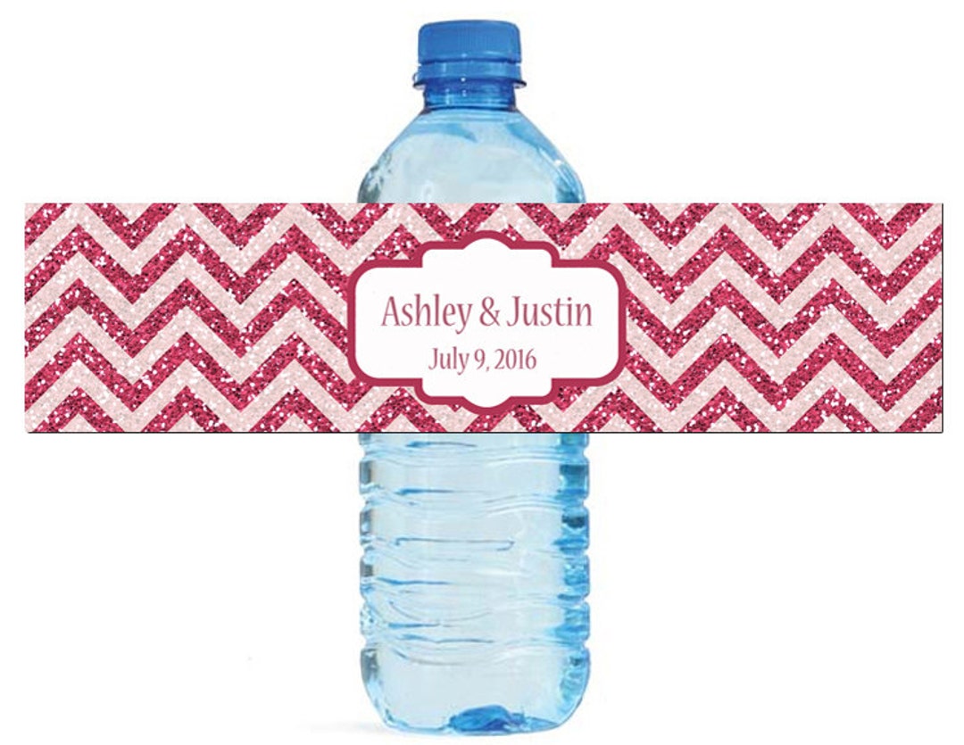 Chevron Red Glitter Shabby Chic Wedding Anniversary Water Bottle Labels ...