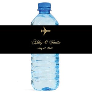 Jet Set Travel Theme World Traveller First Class Wedding Water Bottle ...