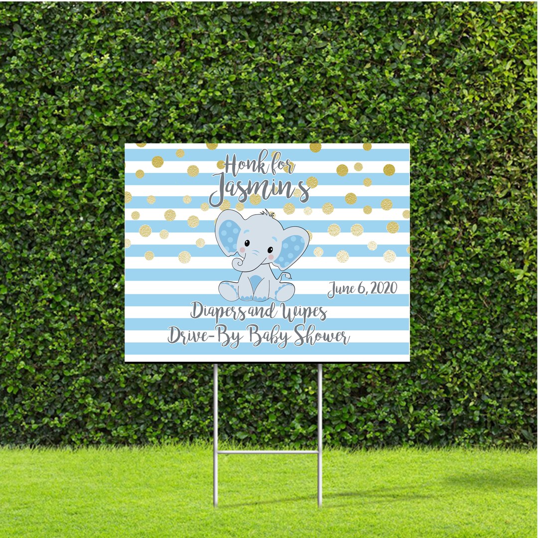 Diapers and Wipes Drive by Baby Shower Sign Customizable Baby Elephant ...