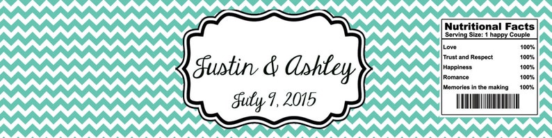 Chevron Mint Wedding Water Bottle Labels Great for Engagement - Etsy