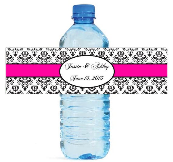 Pink Damask Water Bottle Labels