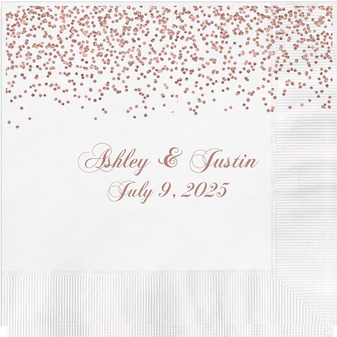 Rose Gold Confetti Falling Themed 3 Ply Premium Custom Cocktail Napkins ...