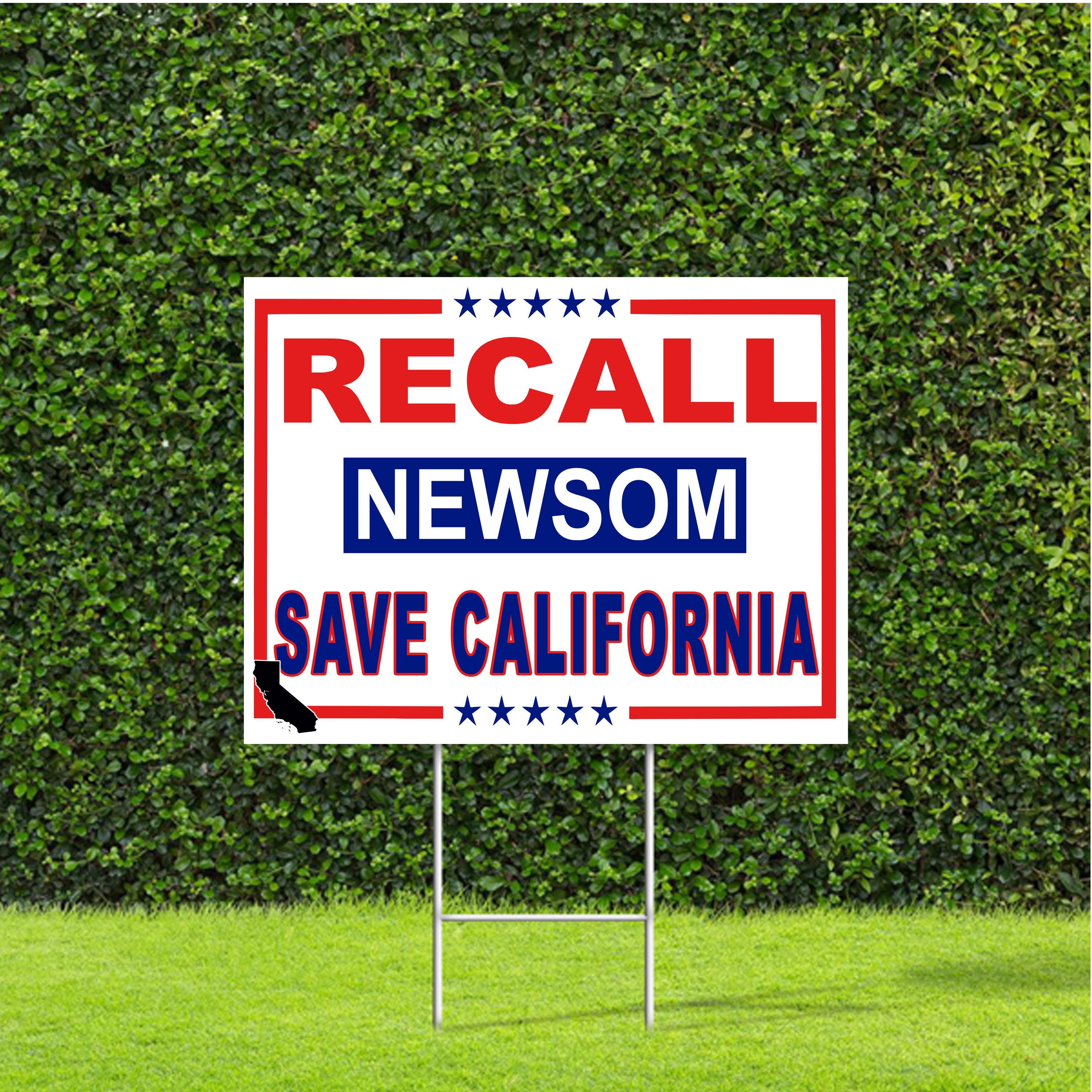 Recall Newsom Save California Red White & Blue Yard Sign with Metal H Stake