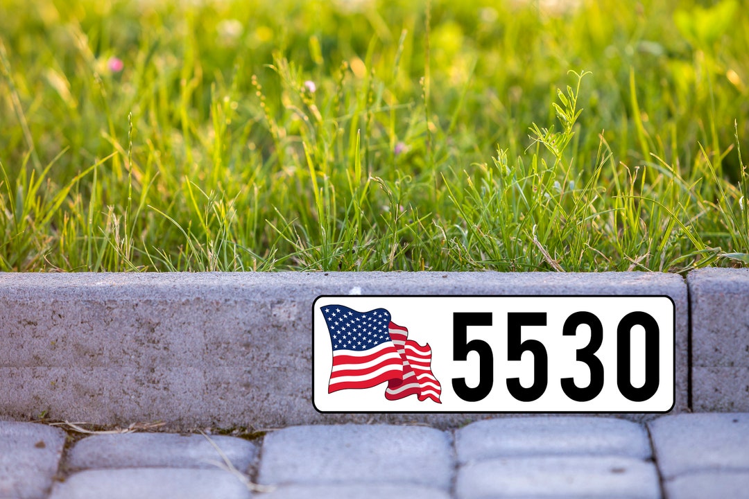 Waving US American Flag Custom Curb Number Self Adhesive Very Durable ...