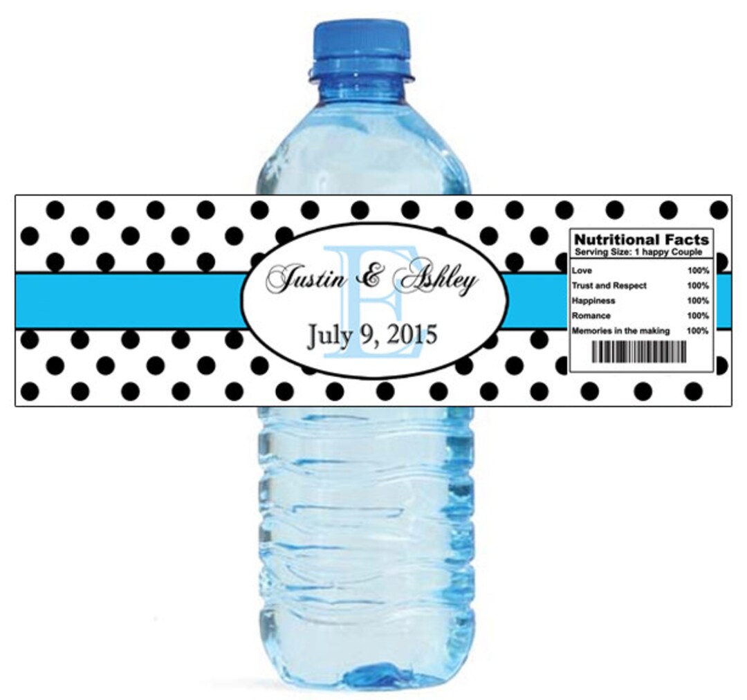 Polka Dot Blue Monogram Water Bottle Labels Great for Engagement Bridal ...