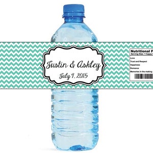 Chevron Mint Wedding Water Bottle Labels Great for Engagement Bridal ...