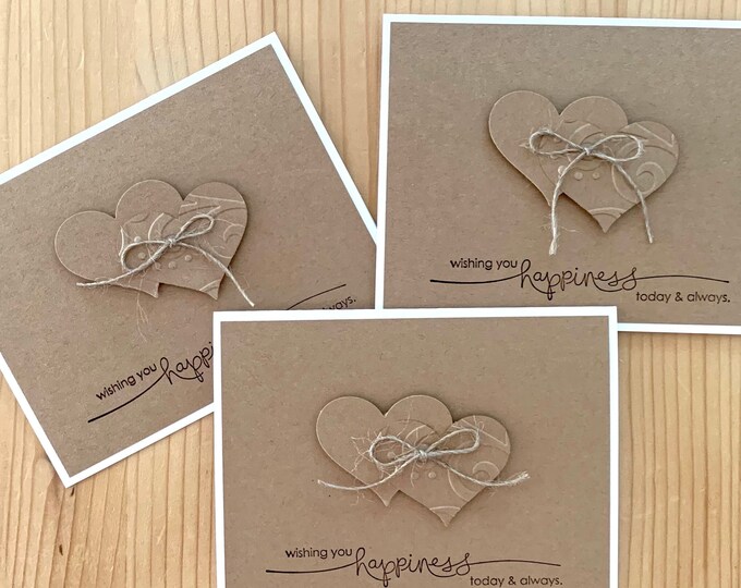 Hearts Wedding Card. Rustic Wedding Card. Handmade Kraft Wedding Card ...