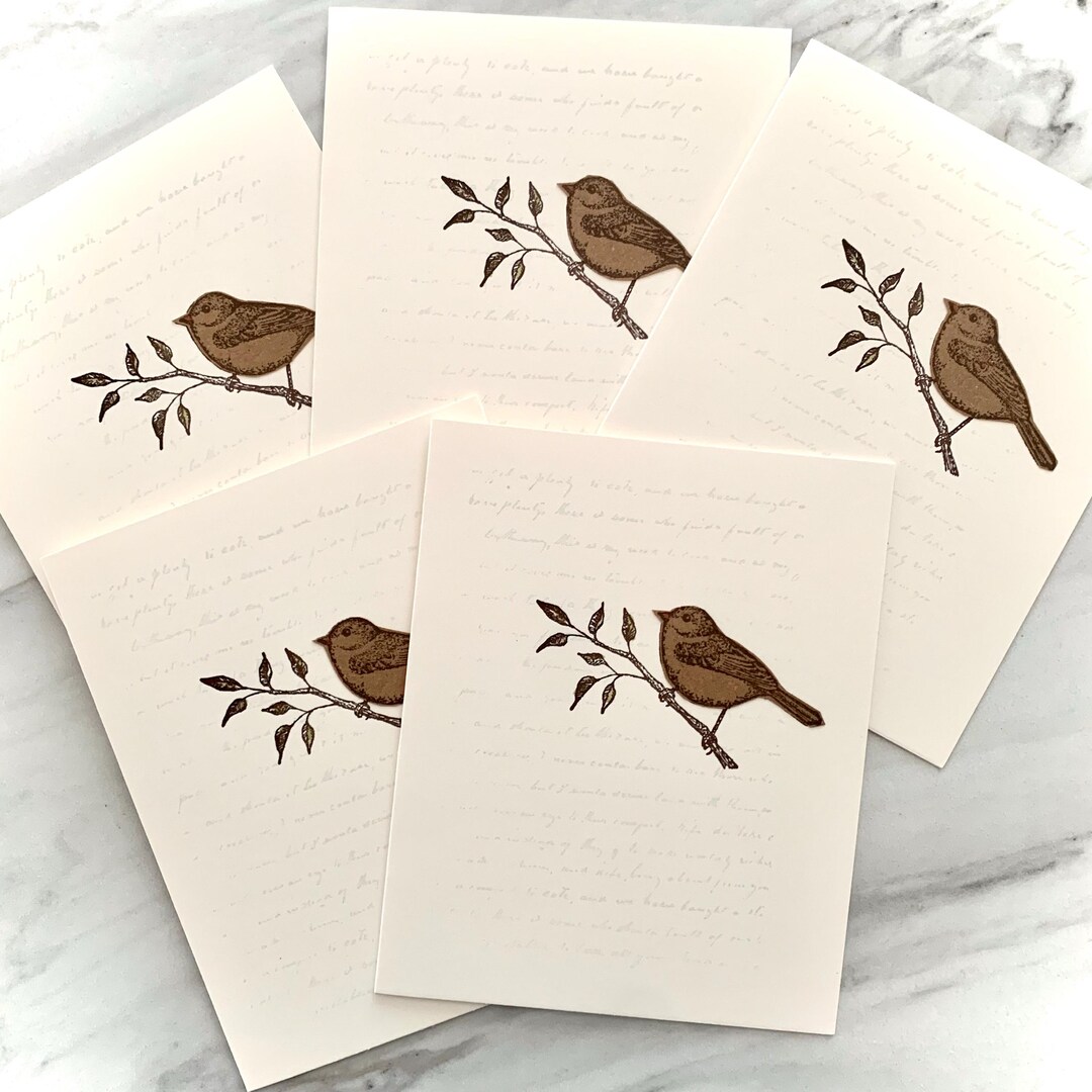 5 Bird Note Cards. Set of Blank Cards Featuring a Kraft Bird. Bird ...