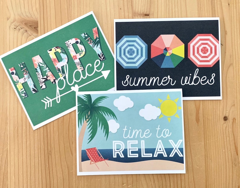 Summer Cards Set of 5. Assortment of Summer Themed Cards. | Etsy