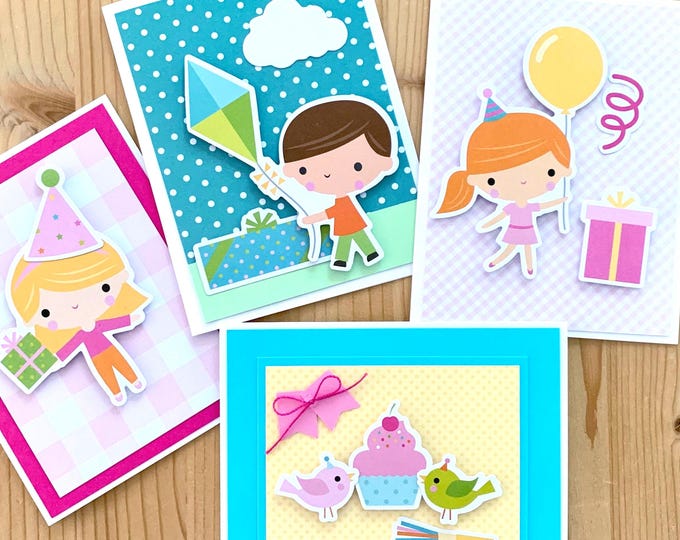 Embellished Birthday Cards, Handmade Set of 4 for Children. - Etsy