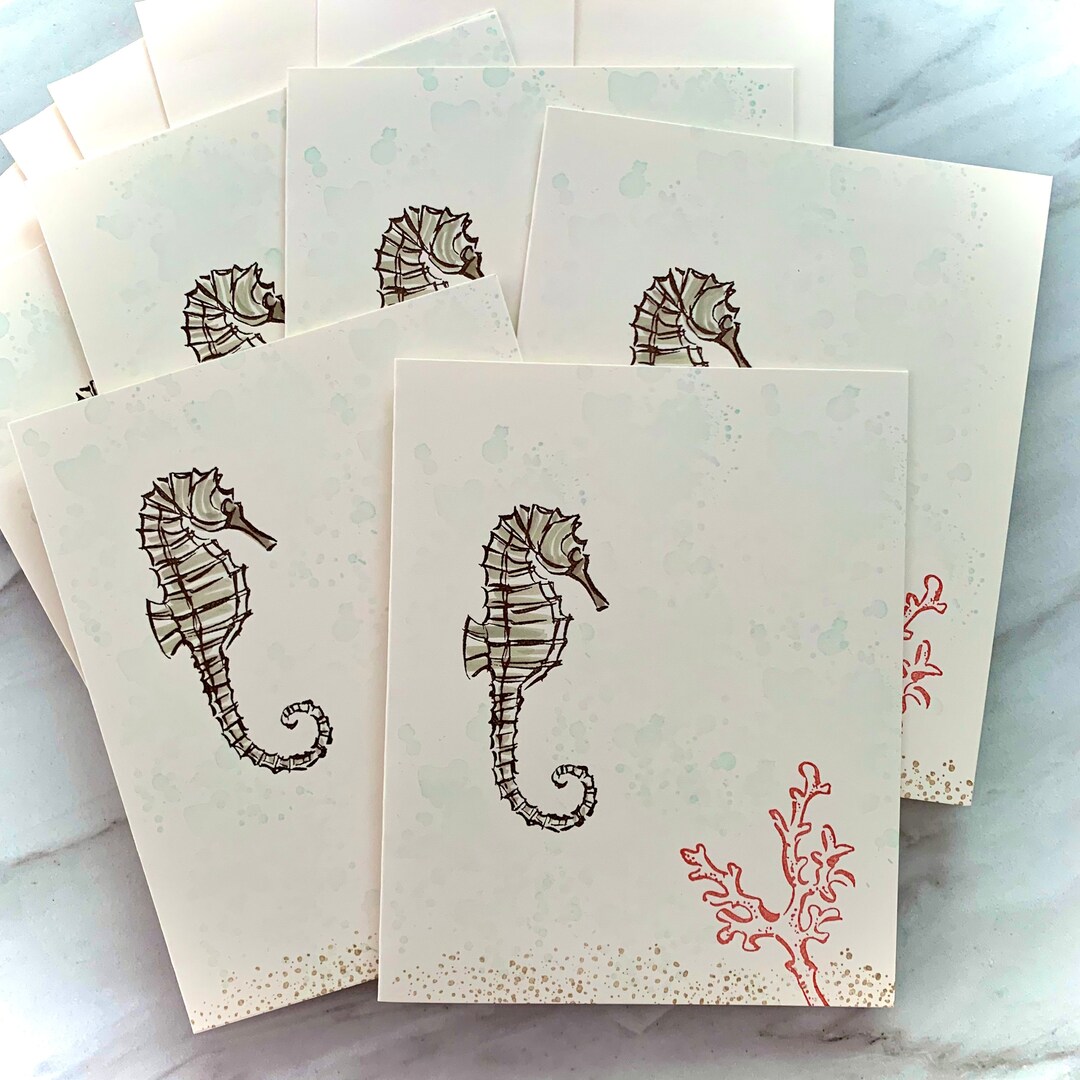 Seahorse Cards. Set of 6, Blank Seahorse Note Cards. Ocean Gift - Etsy
