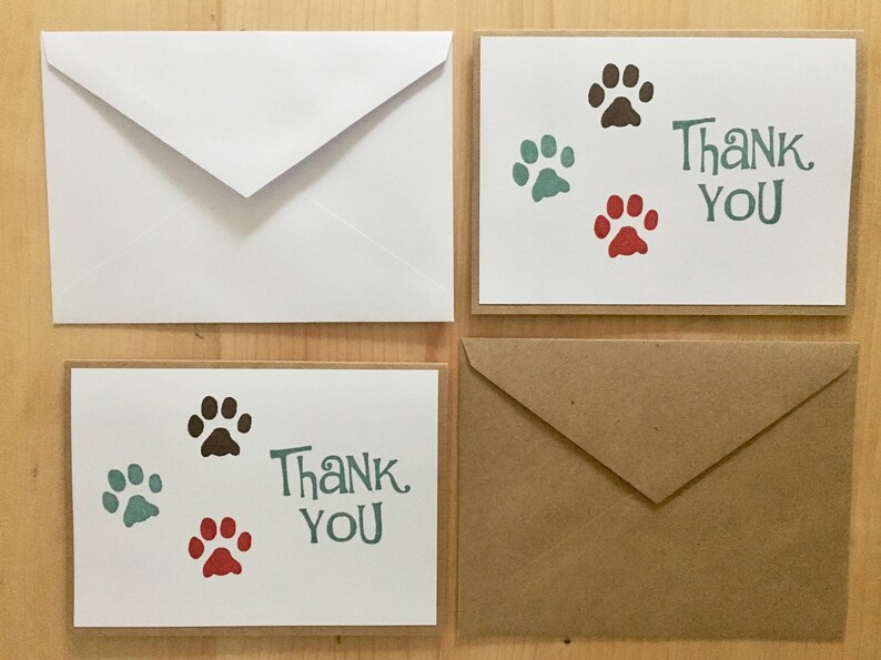 5 Paw Print Thank You Cards. Pet Thank You Card Set. Dog | Etsy