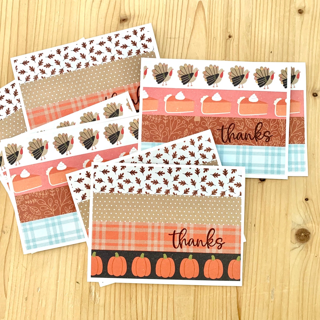 Thanksgiving Thank You Cards Set of 8. Turkey Pumpkin Pie - Etsy