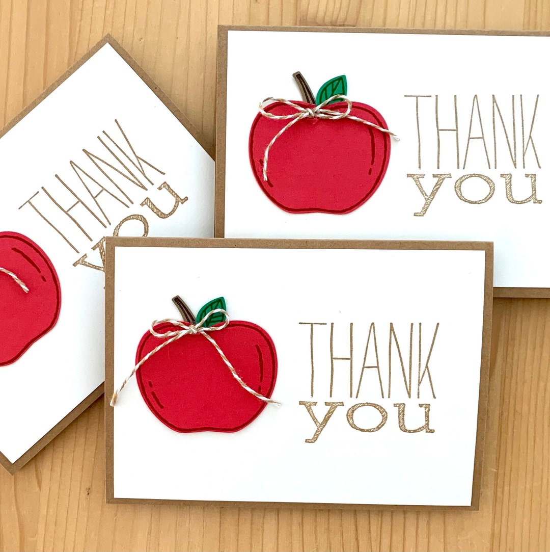 Handmade Teacher Thank You Card. Apple Thank You Card for Teacher ...