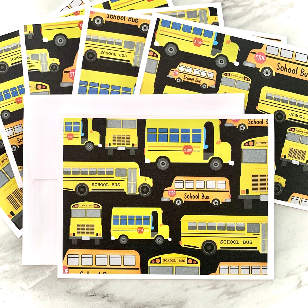 School Bus Cards. Set of 6 or 12, Blank Cards for Thank You Notes ...