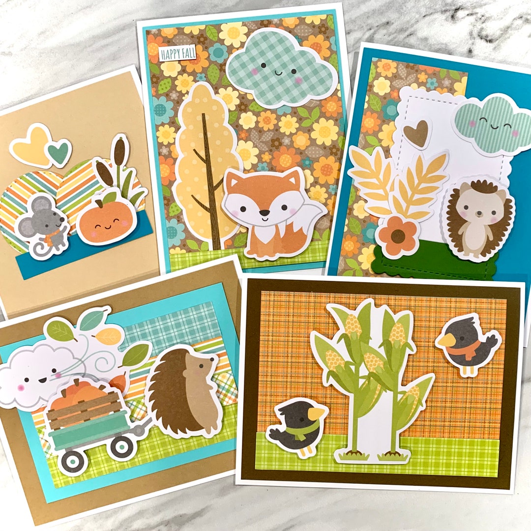 Woodland Animal Greeting Cards for Fall. Set of 5 Handmade Greeting ...