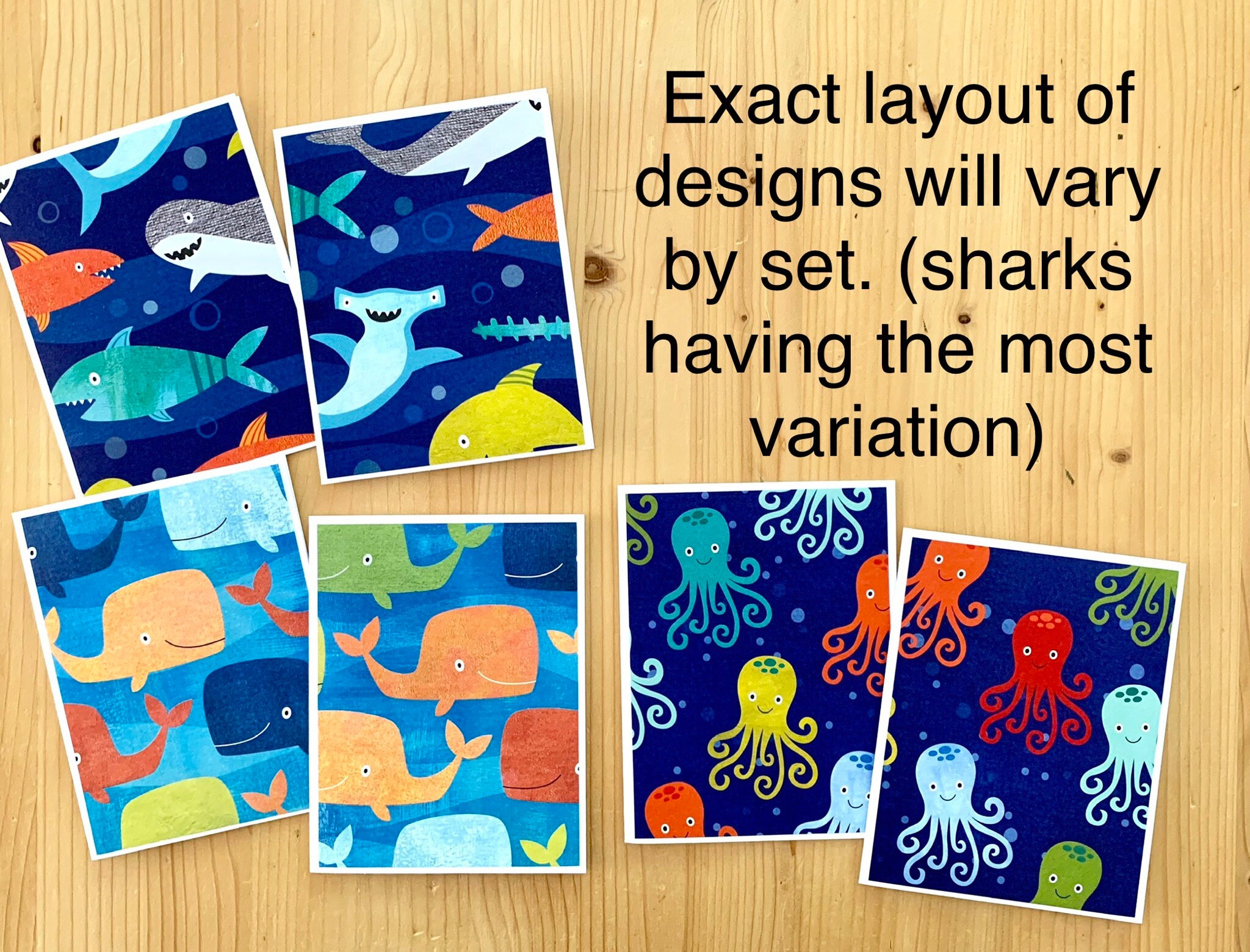 Ocean Note Cards. Set of 6 Ocean Animal Cards. Sea Life. | Etsy