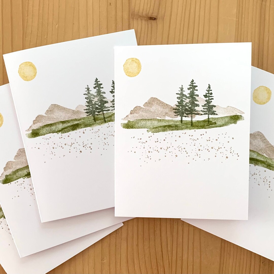 Mountain Note Cards. Set of 5 Blank Handstamped Mountain Cards ...