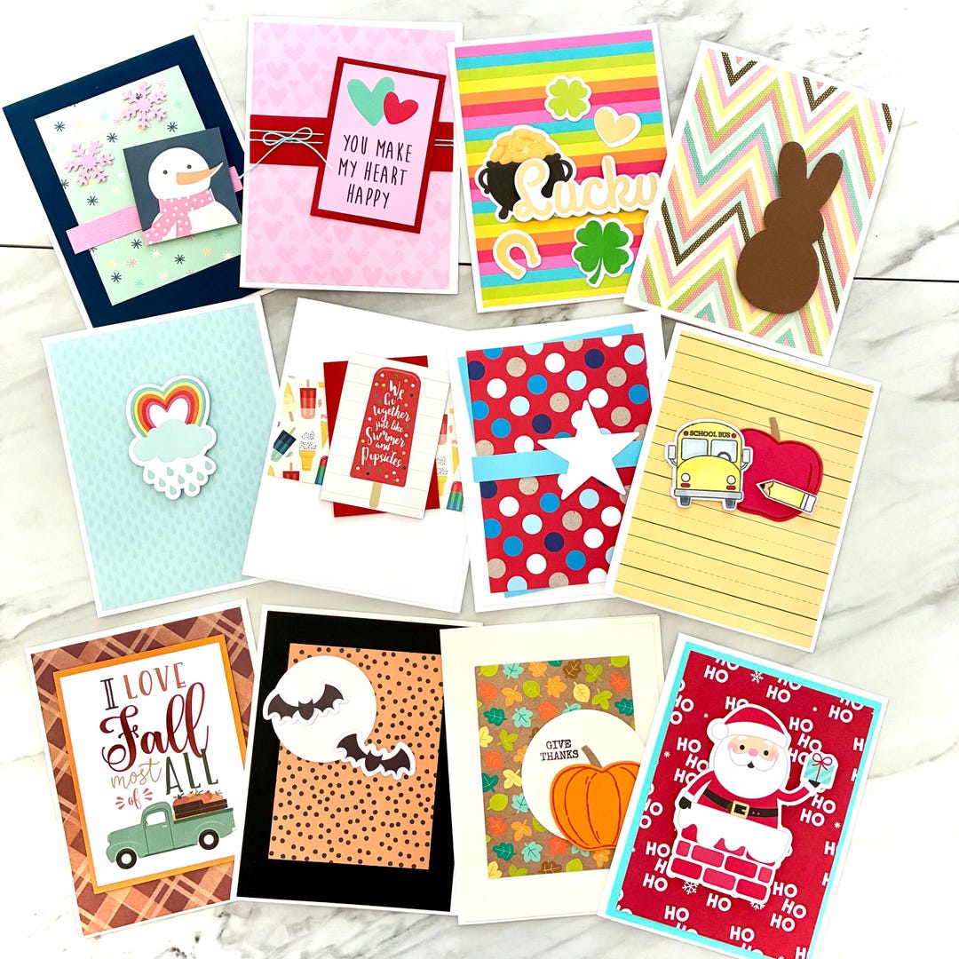 12 Handmade Holiday Greeting Card Set: Seasonal Designs - Etsy