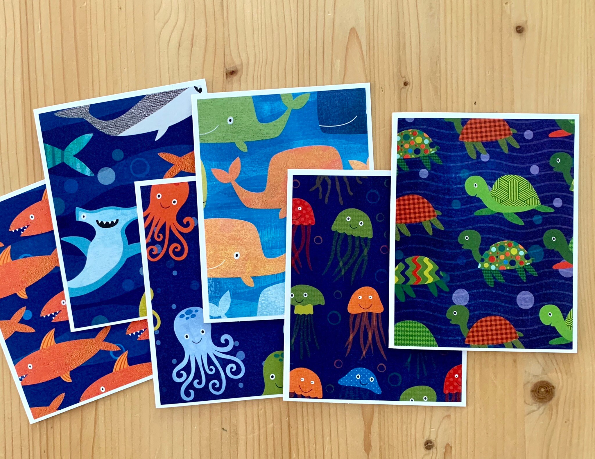 Ocean Note Cards. Set of 6 Ocean Animal Cards. Sea Life. | Etsy