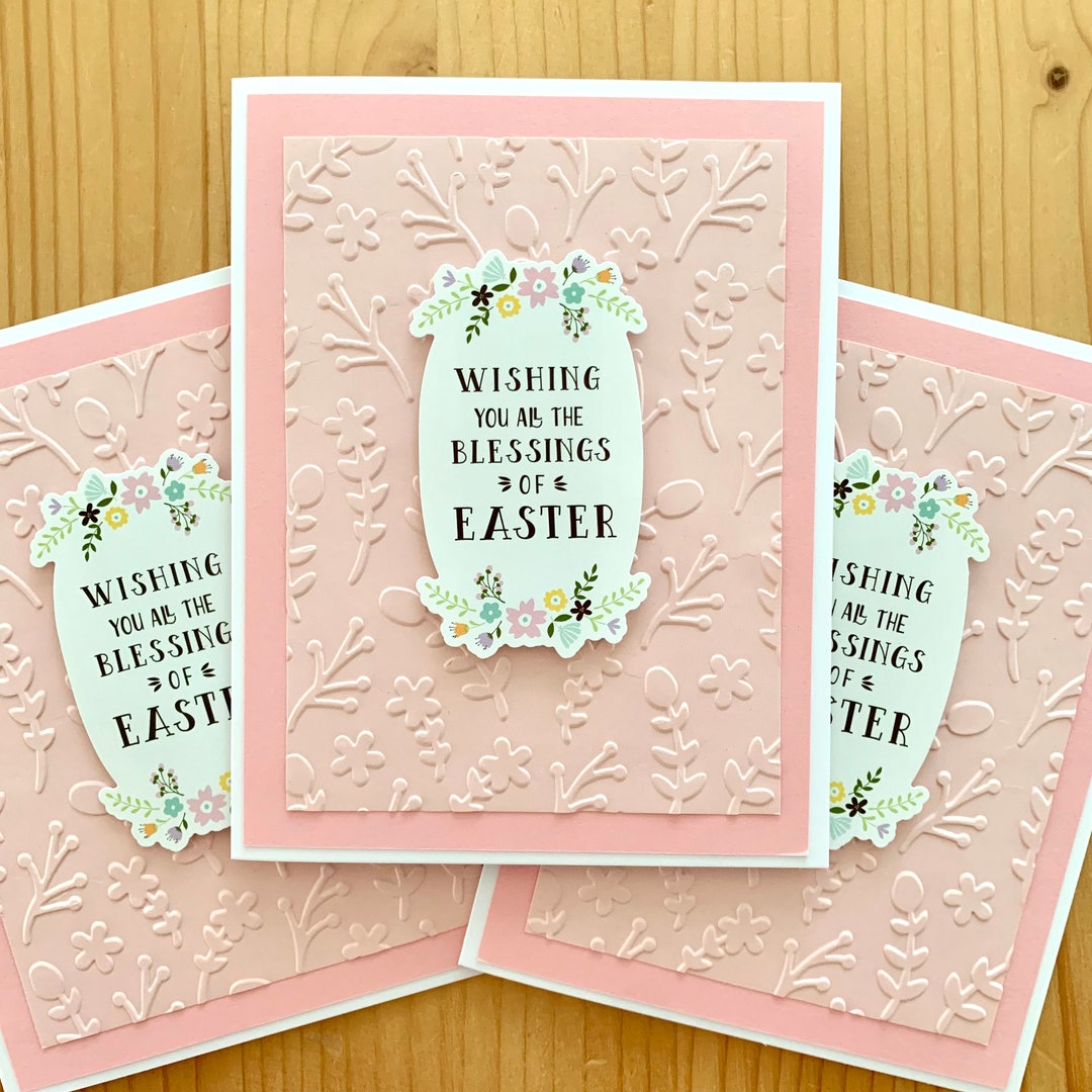 Easter Blessings, Handmade Greeting Cards. Set of 3 Pink Embossed ...