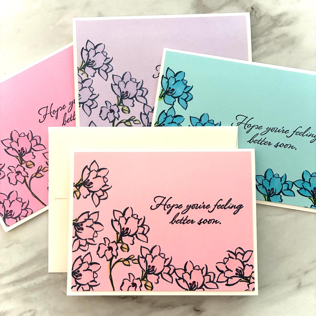 Handmade Get Well Card Set: Pink & Navy, 4 Unique Designs - Etsy